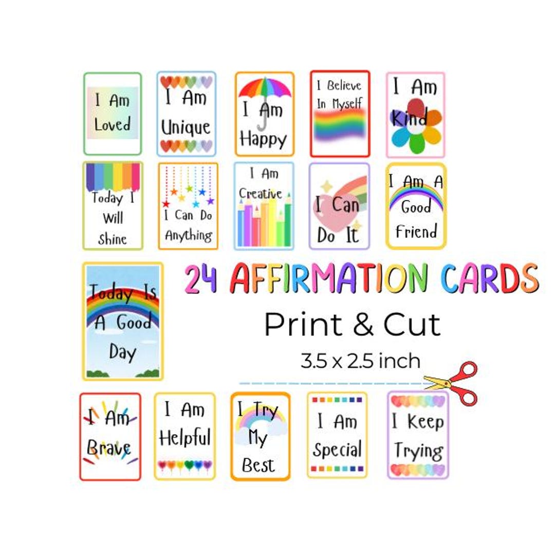Kids Affirmation Cards: Rainbow Positive Quote Cards (printable) - Etsy