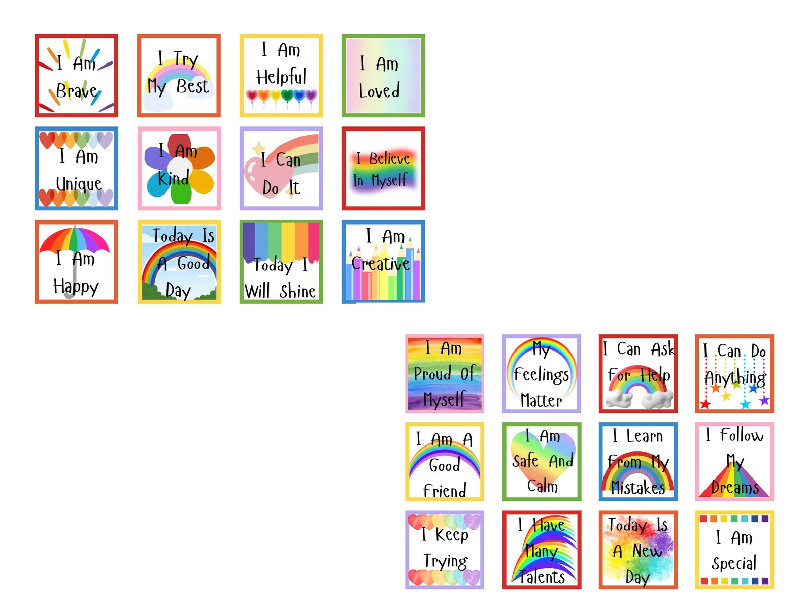 Printable Rainbow Affirmation Cards for Kids - Etsy