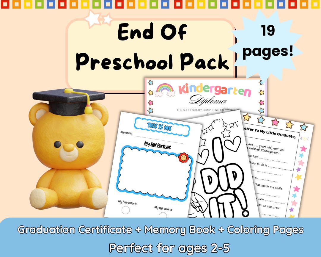 Last Day of Preschool Graduation Activities & Certificate Keepsake ...