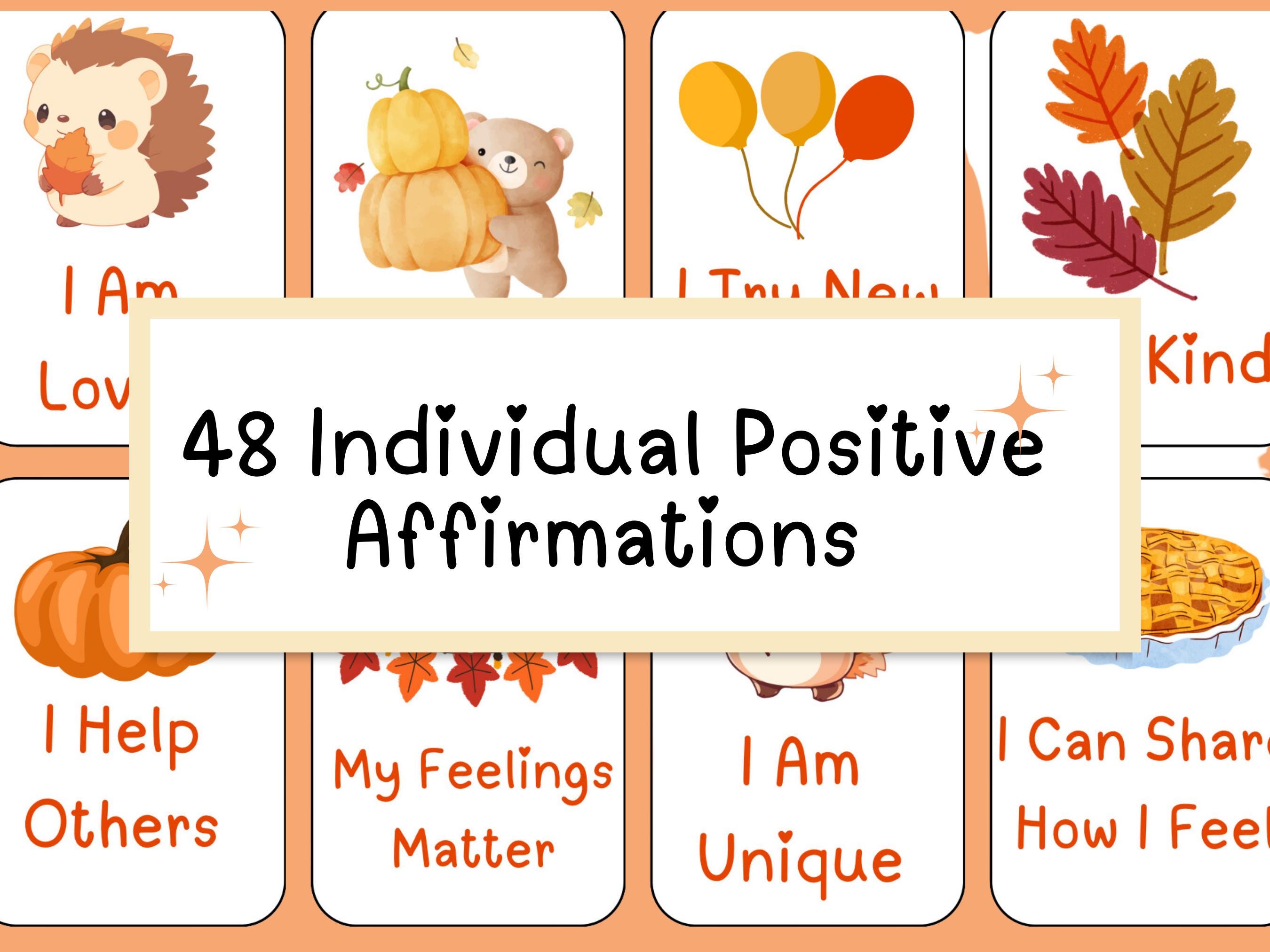 Printable Affirmation Cards for Kids- Thanksgiving, Autumn, Fall Theme ...