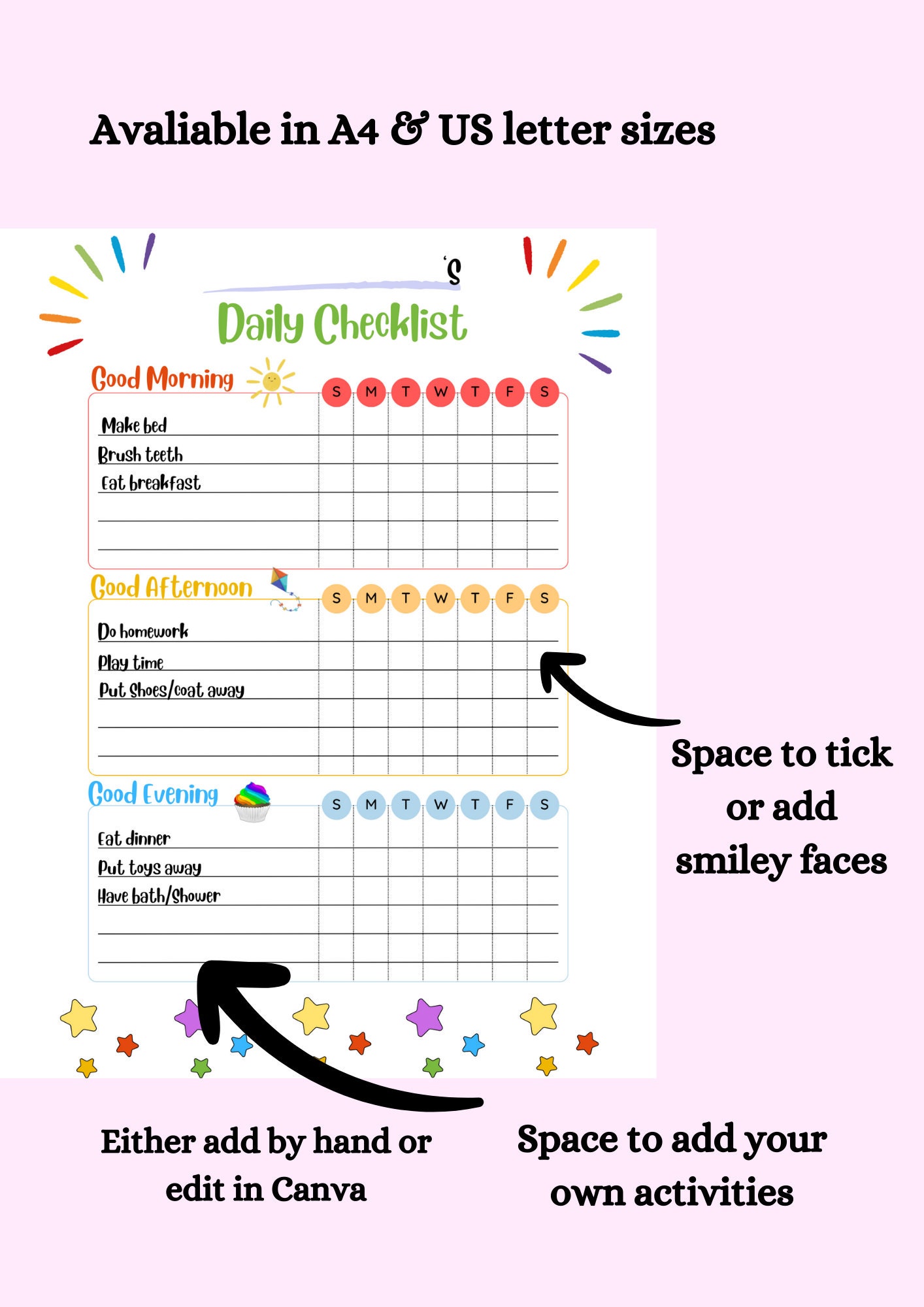 Editable Kids Daily Chore Chart - Etsy
