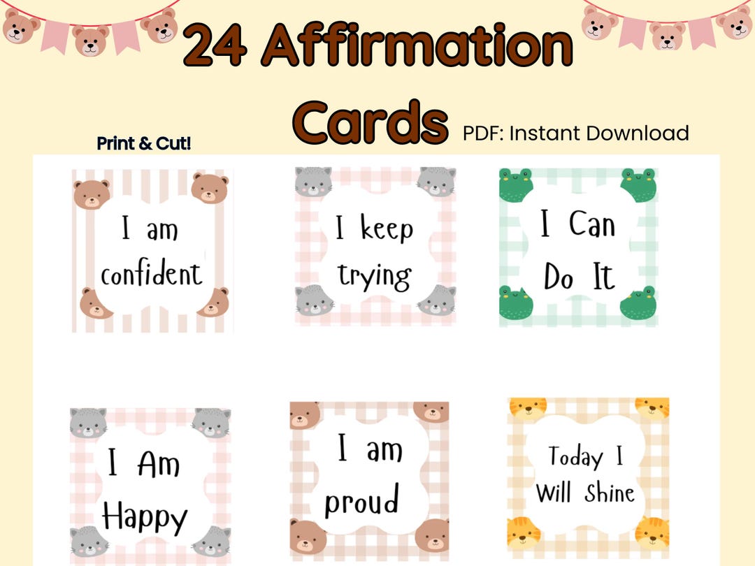 Printable Teddy Bear & Animal Affirmation Cards for Kids, - Etsy