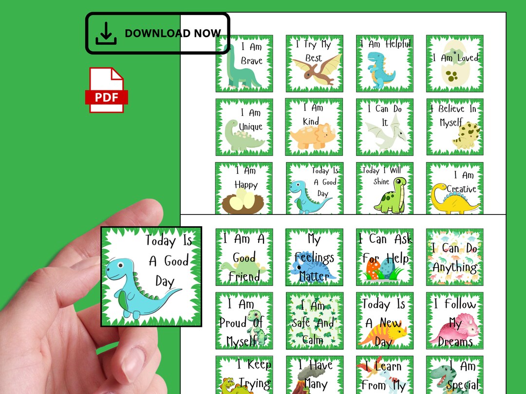Printable Motivational Dinosaur Affirmation Cards for Kids Positive ...