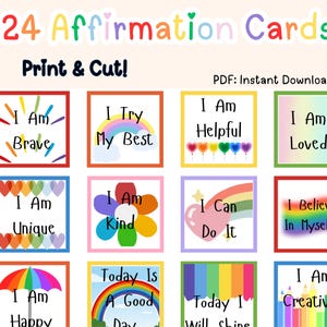Printable Rainbow Affirmation Cards for Kids - Etsy