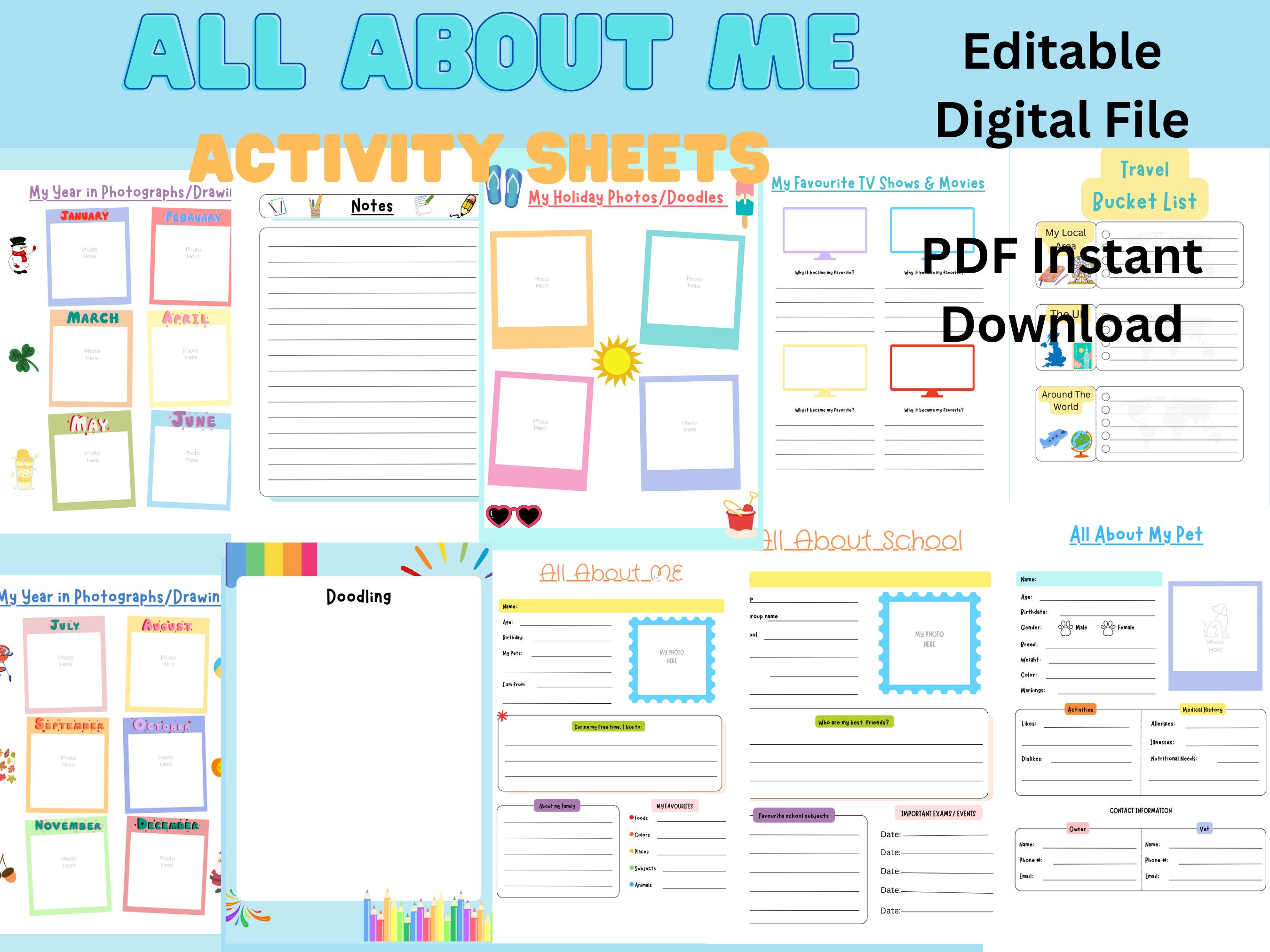 Digital All About Me Activity Sheets - Etsy