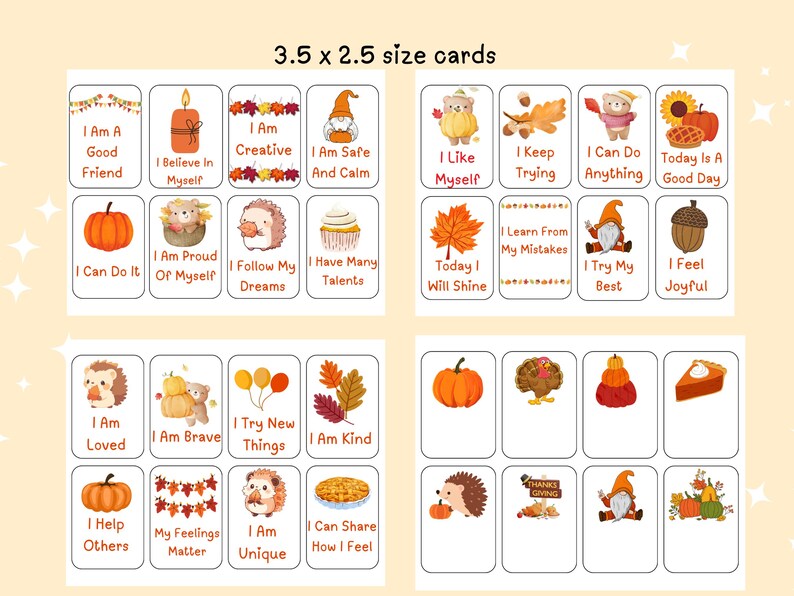 Printable Affirmation Cards for Kids- Thanksgiving, Autumn, Fall Theme ...