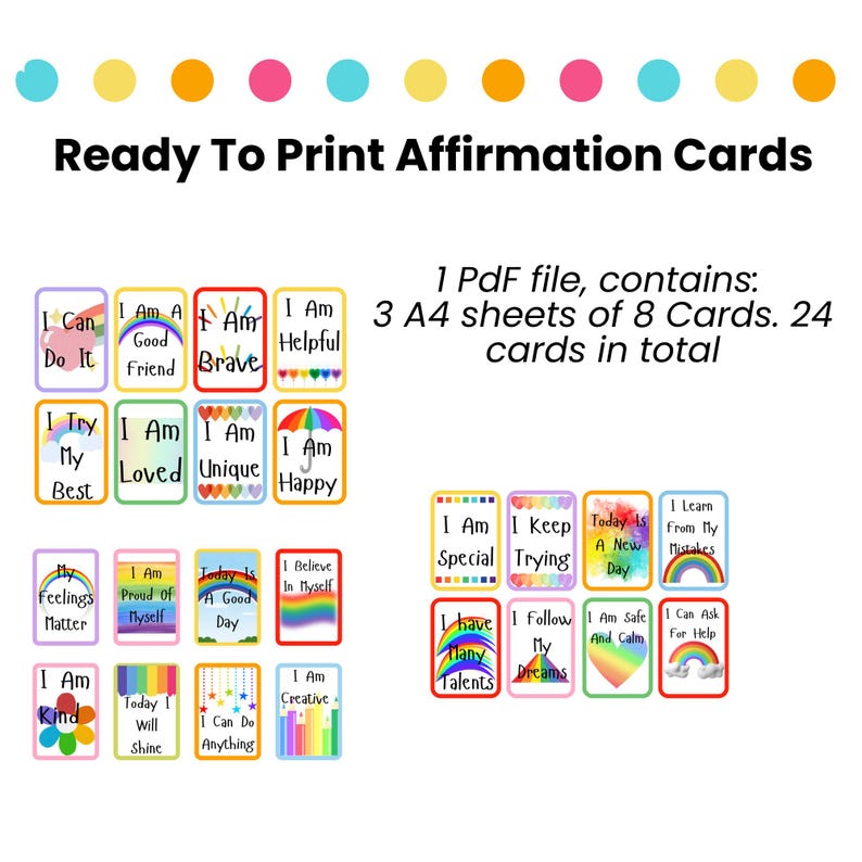 Kids Affirmation Cards: Rainbow Positive Quote Cards (printable) - Etsy