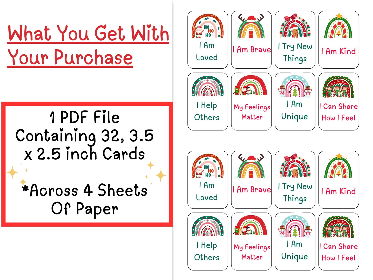 Printable Christmas Gratitude Cards- Daily Affirmation Cards, Anxiety ...