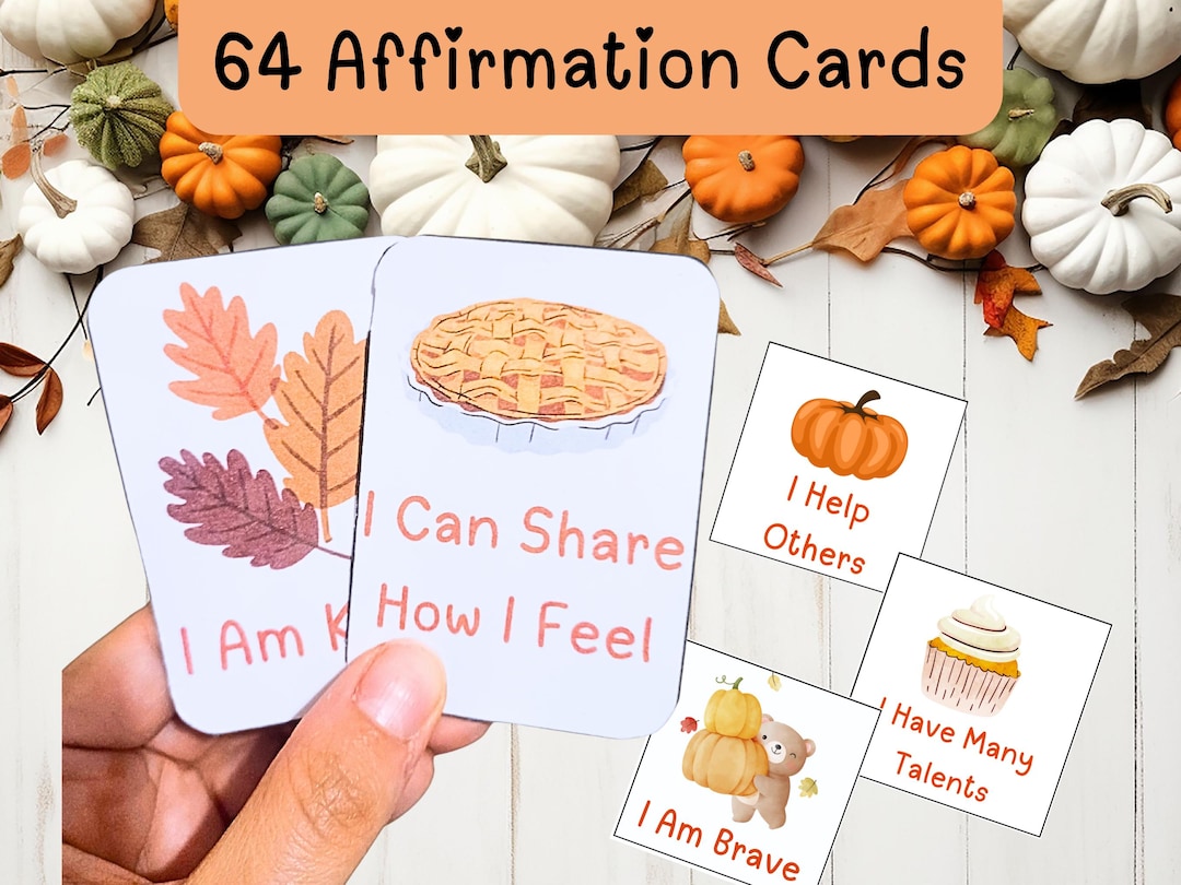 Printable Affirmation Cards for Kids Thanksgiving, Autumn, Fall Theme ...