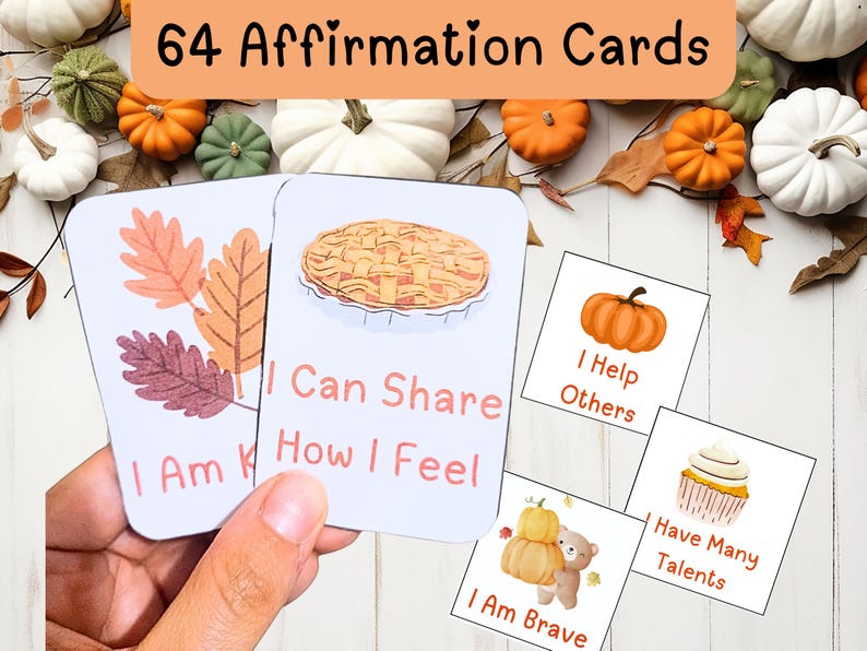 Printable Affirmation Cards for Kids Thanksgiving, Autumn, Fall Theme ...