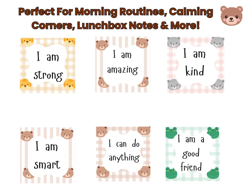 Printable Teddy Bear & Animal Affirmation Cards for Kids, - Etsy