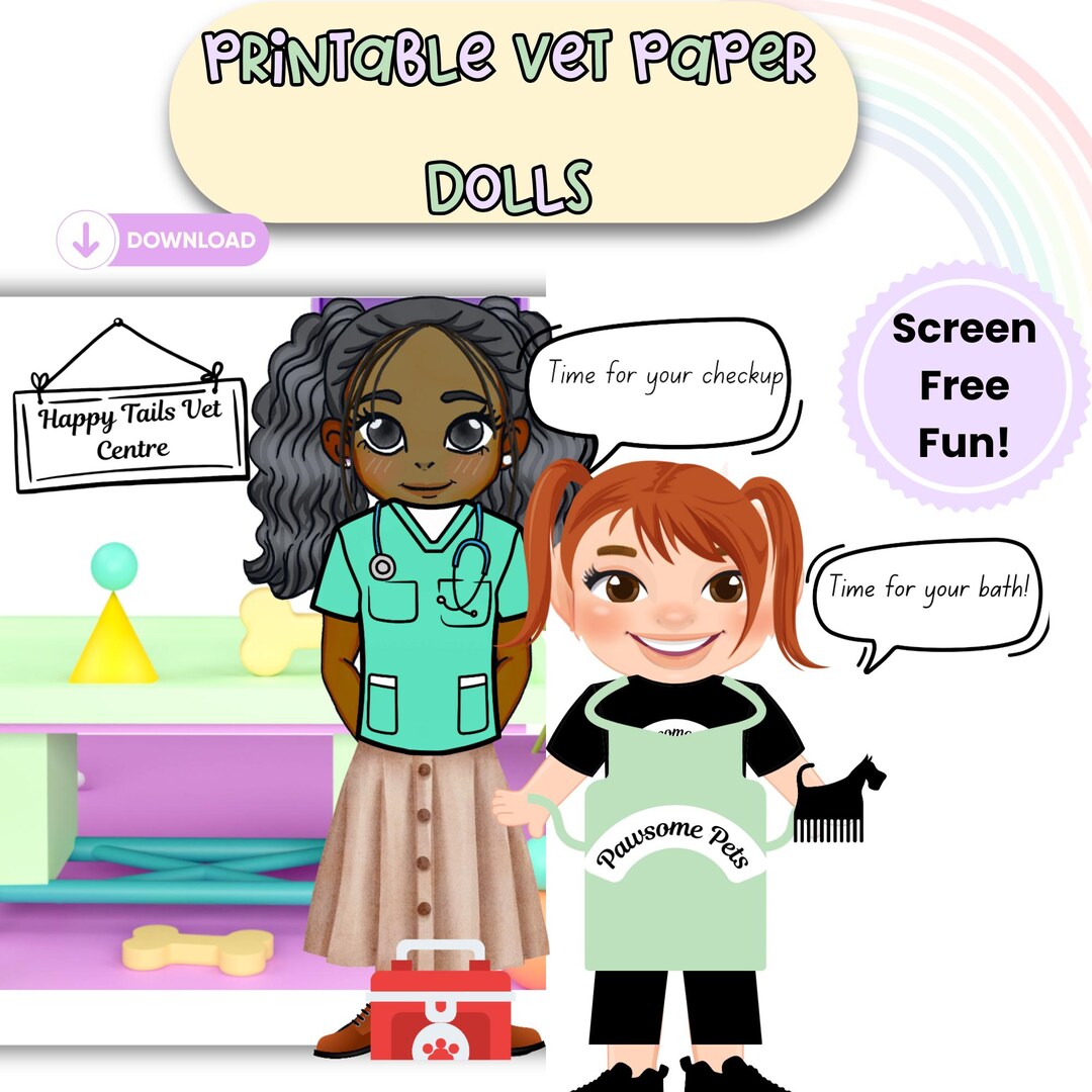 Printable Vet Paper Dolls for Kids | Vet Pretend Play Printable PDF ...