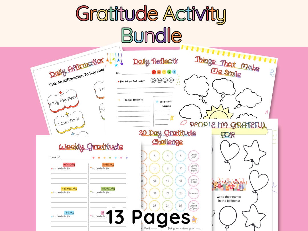 Printable Gratitude Worksheets for Kids, Habit Journal, Reflection ...
