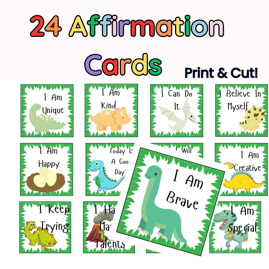 Printable Encouragement Cards, Dinosaur Themed Affirmations for Kids ...