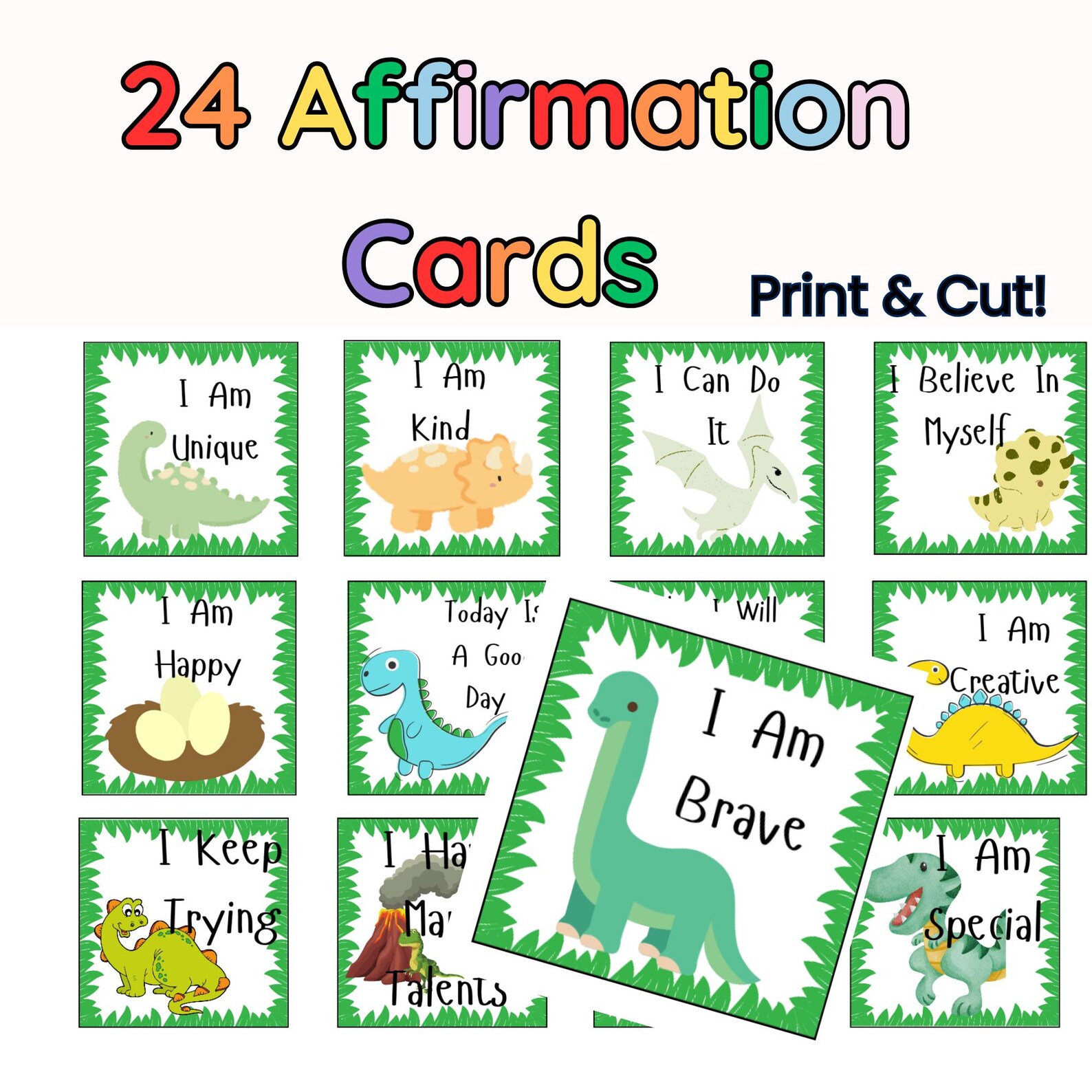 Printable Encouragement Cards, Dinosaur Themed Affirmations for Kids ...