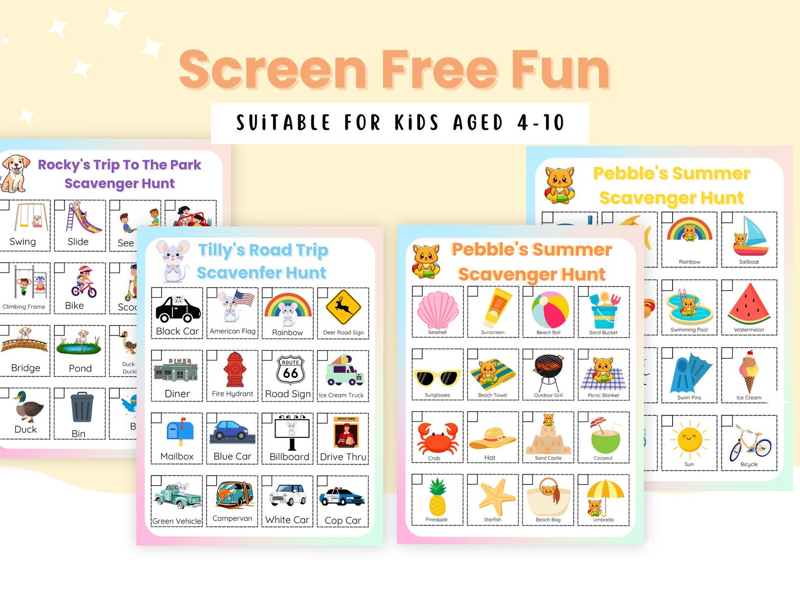 Printable Summer Activity Sheets: Kids Scavenger Hunt, Paper Dolls (PDF ...