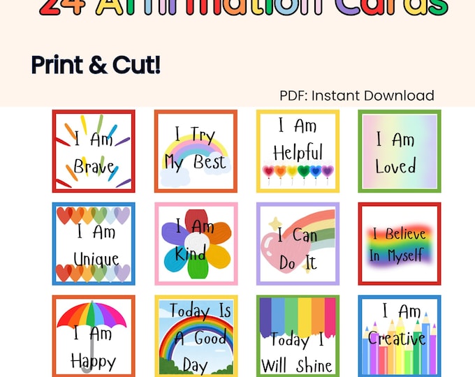 Printable Rainbow Affirmation Cards for Kids - Etsy