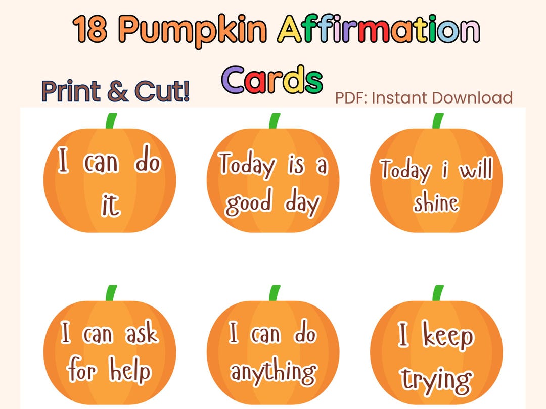 Printable Fall Affirmation Cards for Kids, Pumpkin Shaped PDF Download ...
