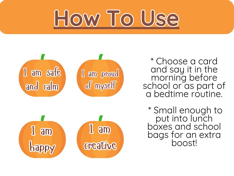Printable Fall Affirmation Cards for Kids, Pumpkin Shaped PDF Download ...