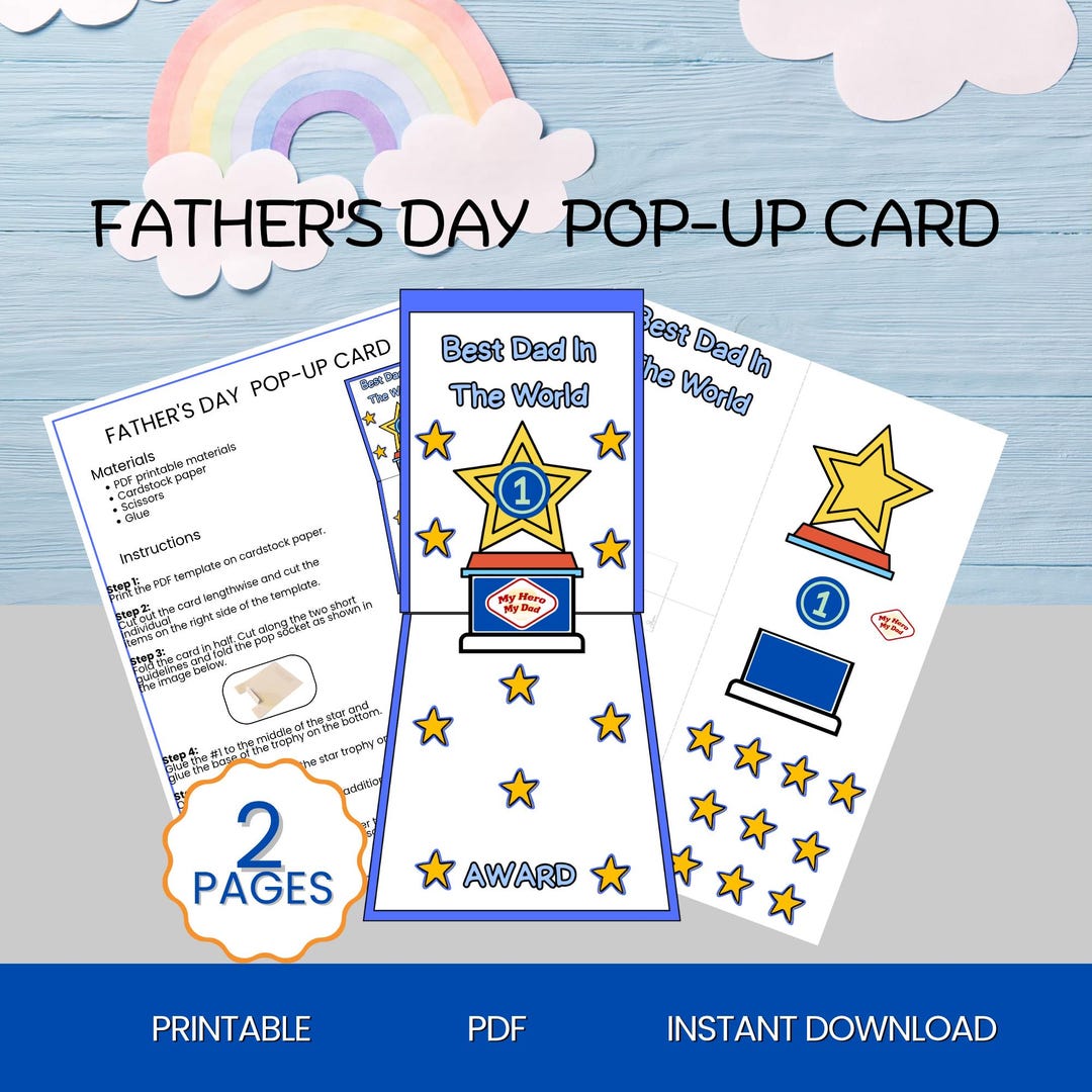 Printable Fathers Day Card, Pop up Trophy Card, Best Dad in the World ...