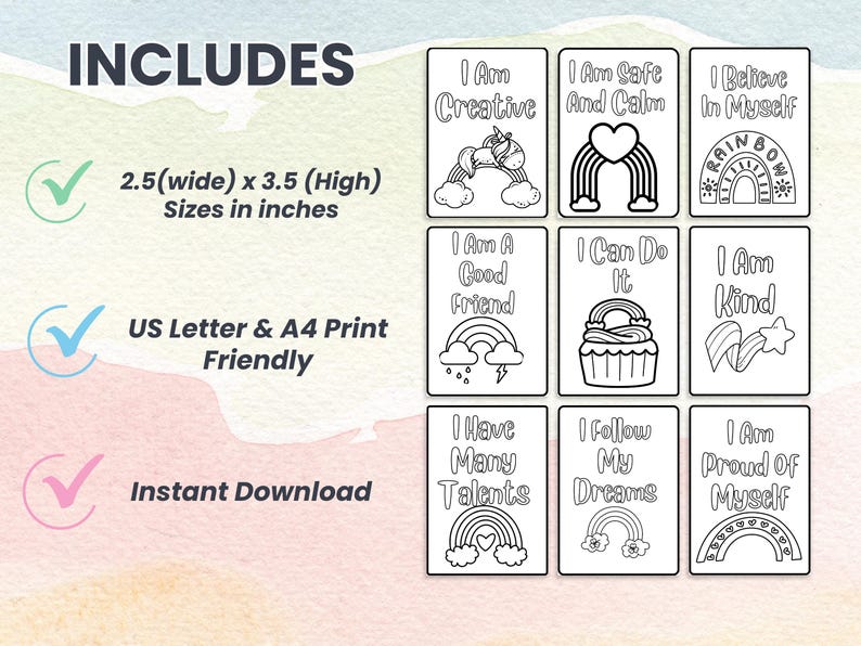 Printable Affirmation Coloring Sheets, Affirmation Cards for Kids ...
