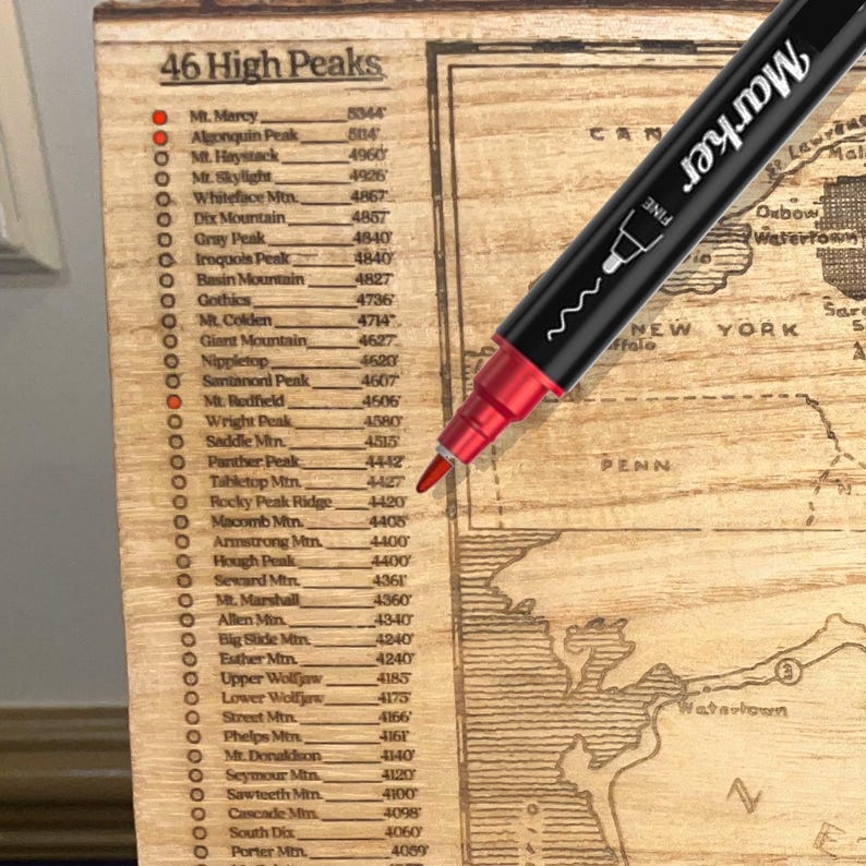 46 Peak Hiking Map -adirondack State Park Map, Old Style Map, Mark Your ...