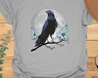 Raven Shirt. Raven Gift. Floral Shirt. Flower Tee. Raven T-shirt. Bird ...
