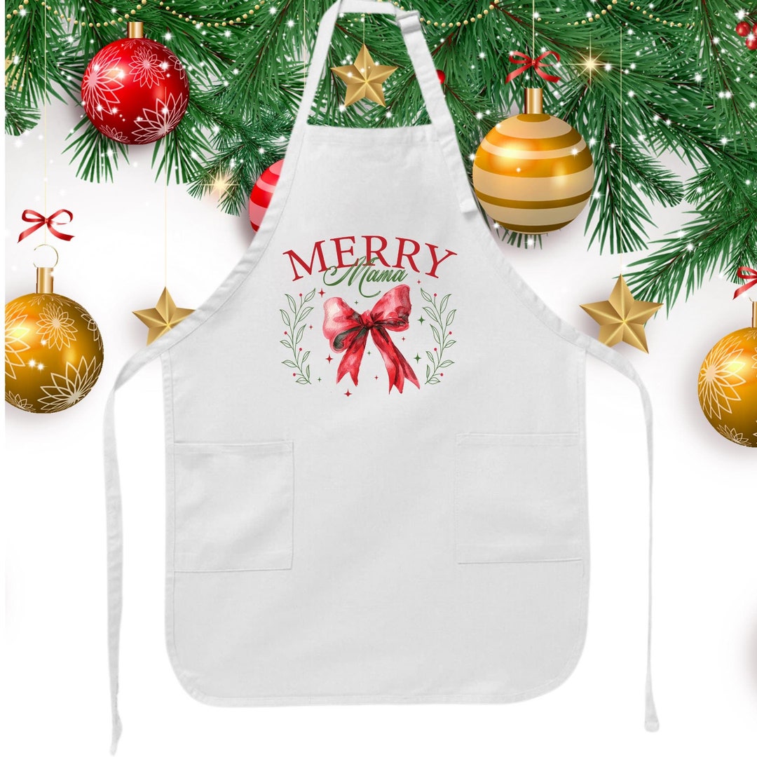Merry Mama Christmas Apron, Personalized Christmas Apron With Pockets ...