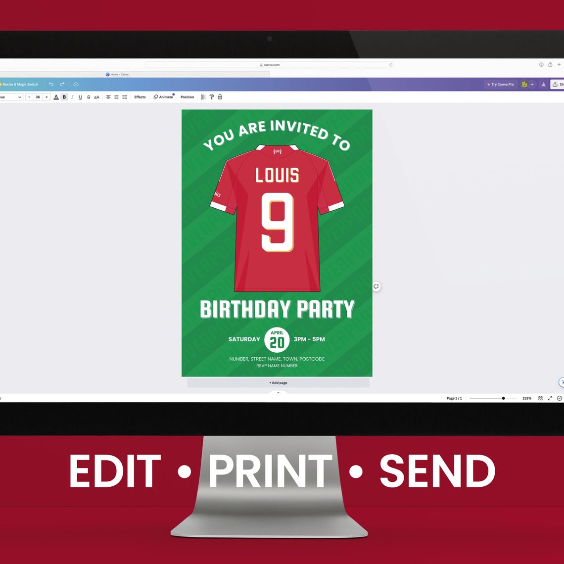Liverpool FC Birthday Invitation: Editable Football Party Invite ...