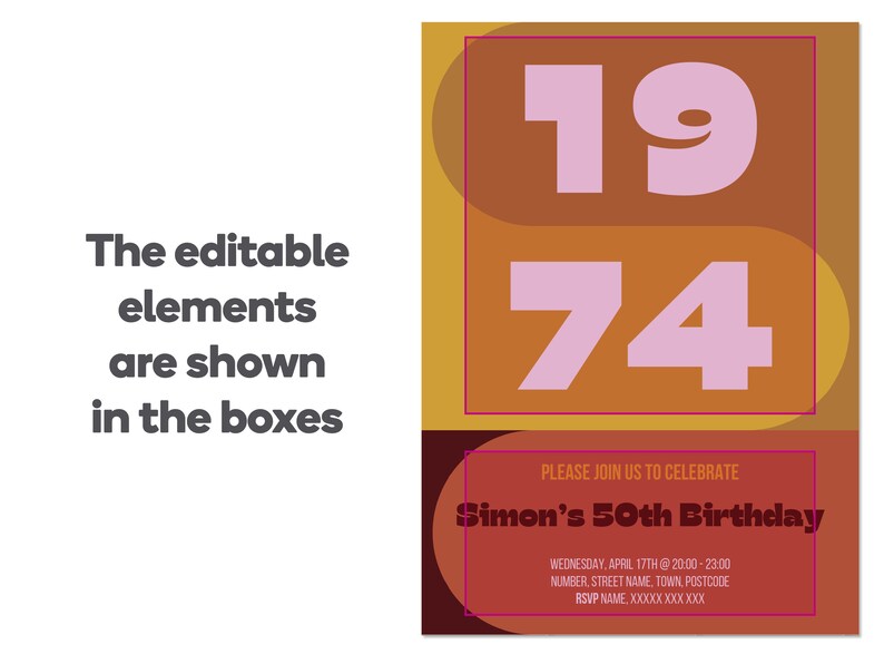 Instant Download Retro 1974 50th Birthday Party Invite. Born in 1974 ...