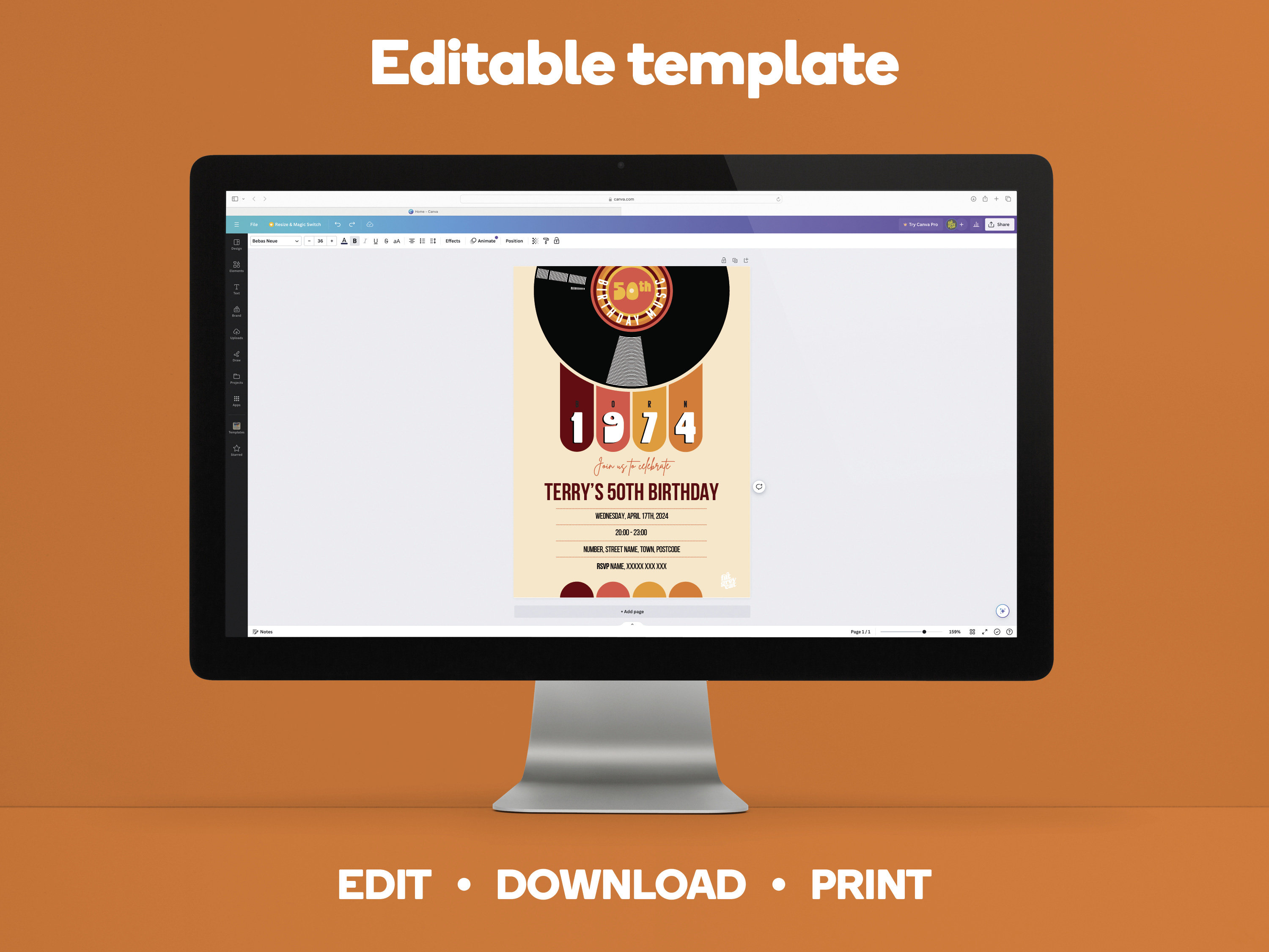 50th Birthday Party Invite Instant Download. Retro. Born in 1975 ...