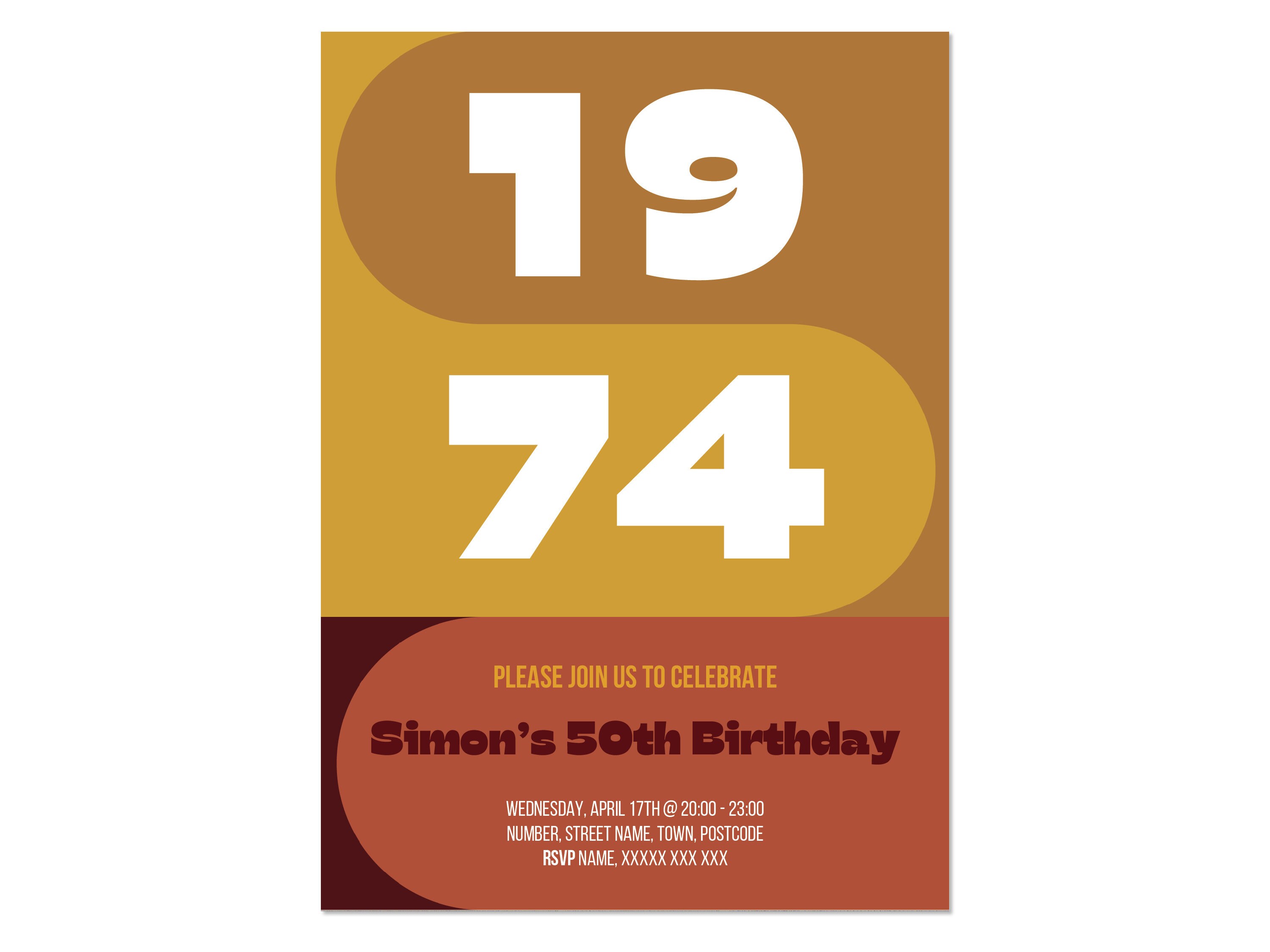 Instant Download Retro 1974 50th Birthday Party Invite. Born in 1974 ...