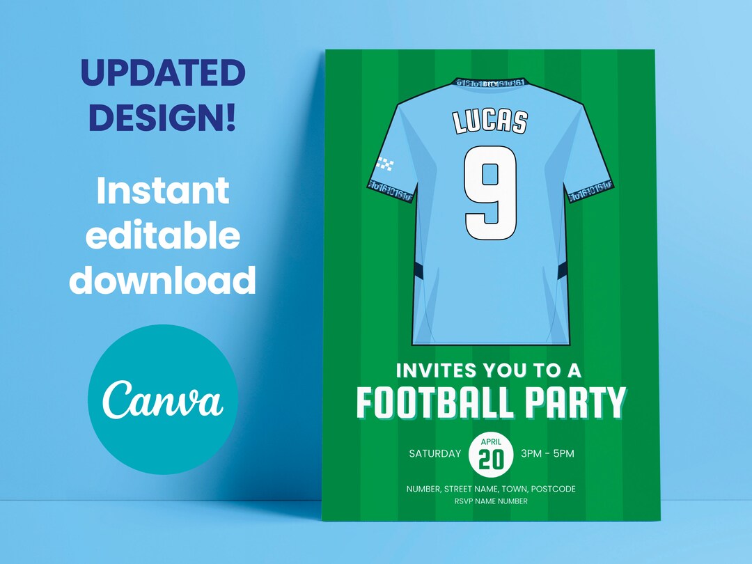 Manchester City Birthday Invitation / Man City Football Party Invite ...