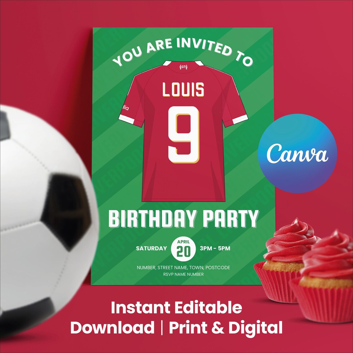 Liverpool FC Birthday Invitation: Editable Football Party Invite ...
