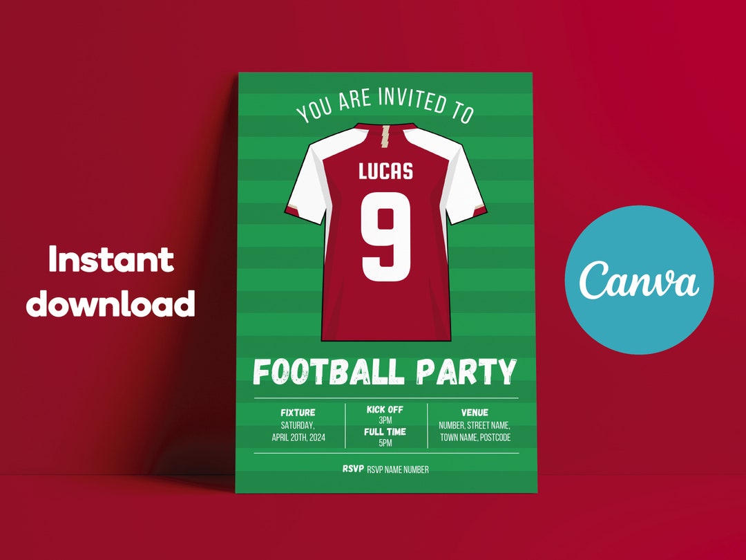 Football Birthday Party Invite Template Arsenal. Instant Download ...