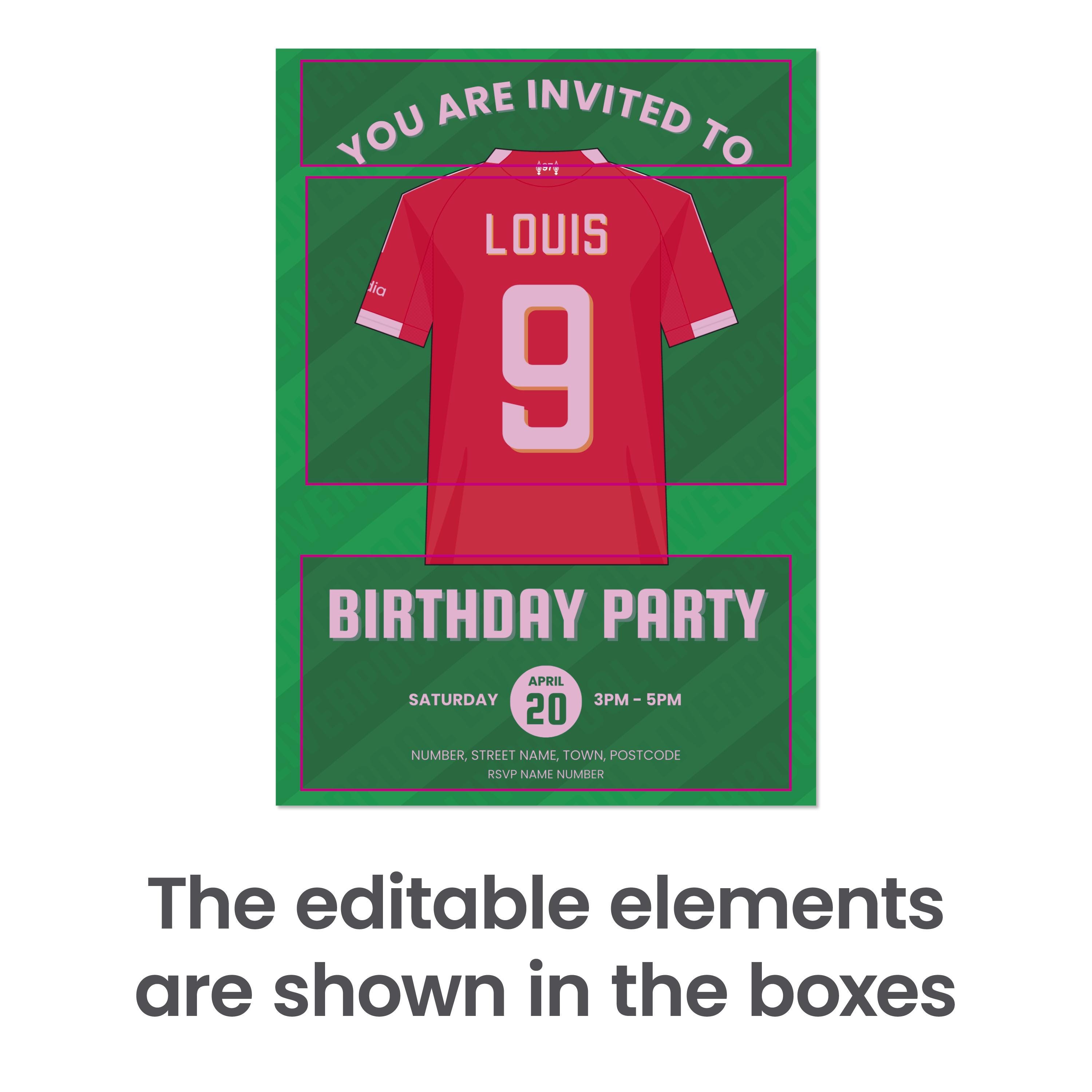 Liverpool FC Birthday Invitation: Editable Football Party Invite ...
