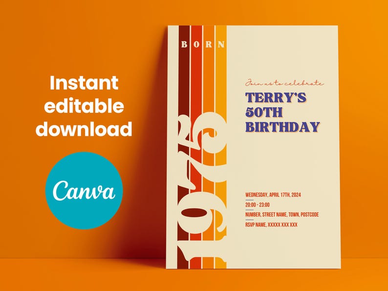 Born in 1975. 50th Birthday Party Invite Template. Instant Digital ...