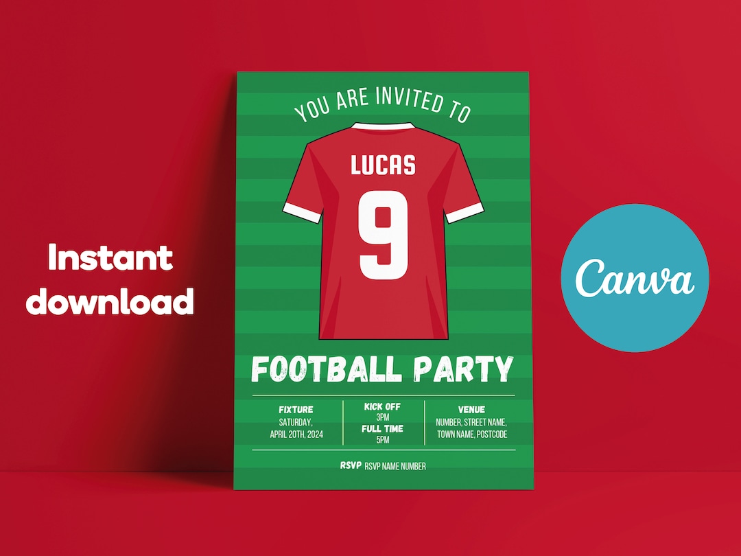 Digital Download Football Birthday Party Invite. Editable Children's ...