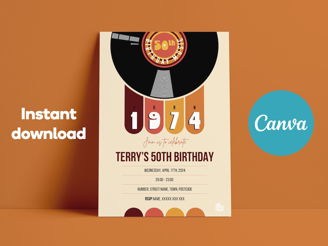 50th Birthday Party Invite Instant Download. Retro. Born in 1975 ...