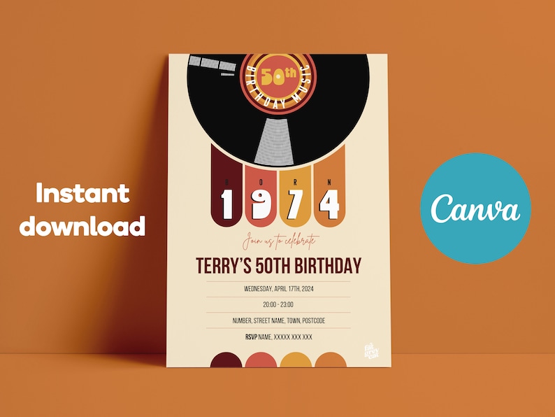50th Birthday Party Invite Instant Download. Retro. Born in 1975 ...