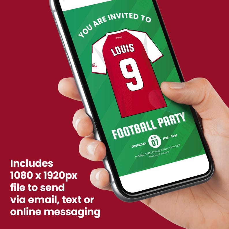 Editable Arsenal FC Birthday Invitation: Football Party, Canva Template ...
