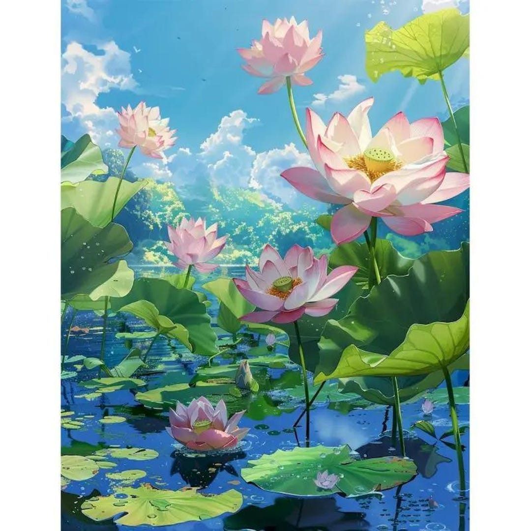 Lotus Flower Paint by Numbers Kit | Tranquil Water Garden Painting DIY ...