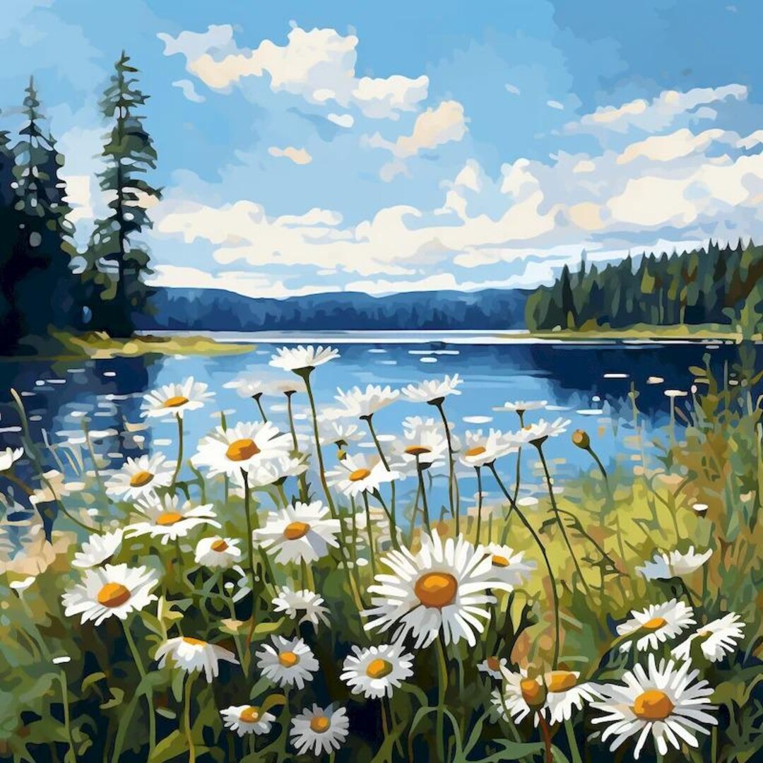 DIY Daisy Lake Landscape Painting by Numbers Kit - Etsy
