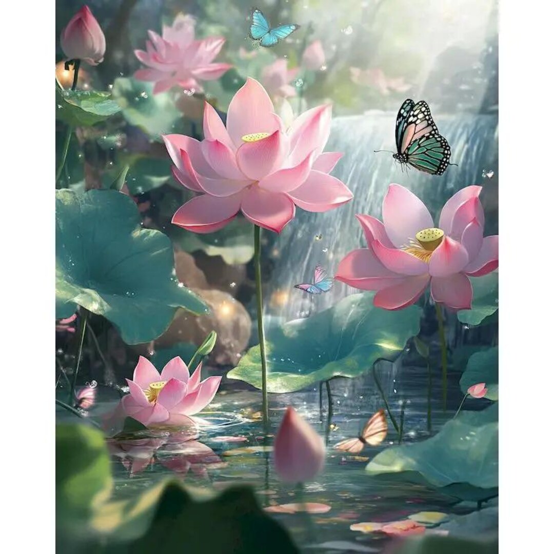Lotus Flower Paint by Numbers Kit | Tranquil Water Garden Painting DIY ...