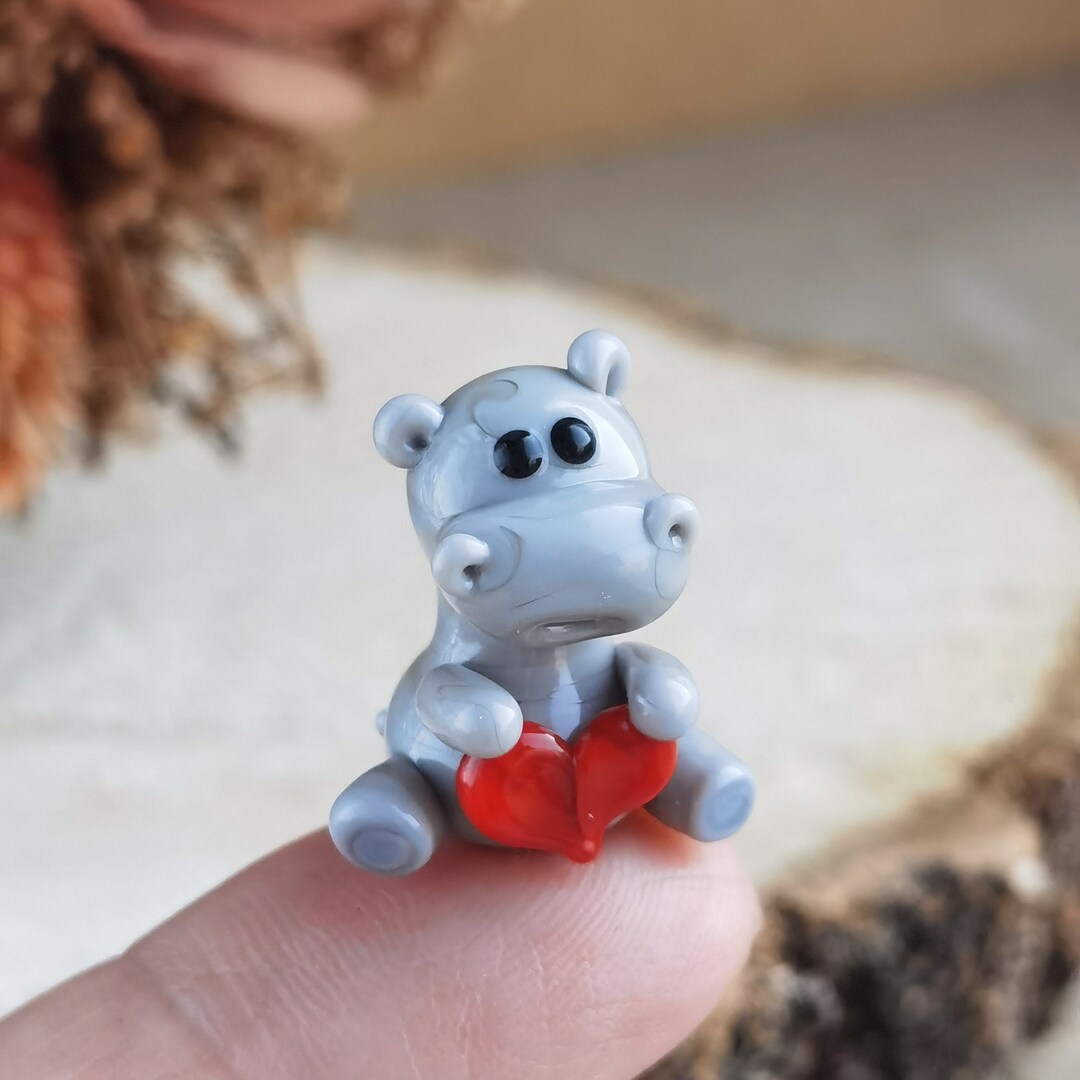 Tiny Glass Animals Hippo Gifts Miniature Hippo Figurine Glass Hippo ...