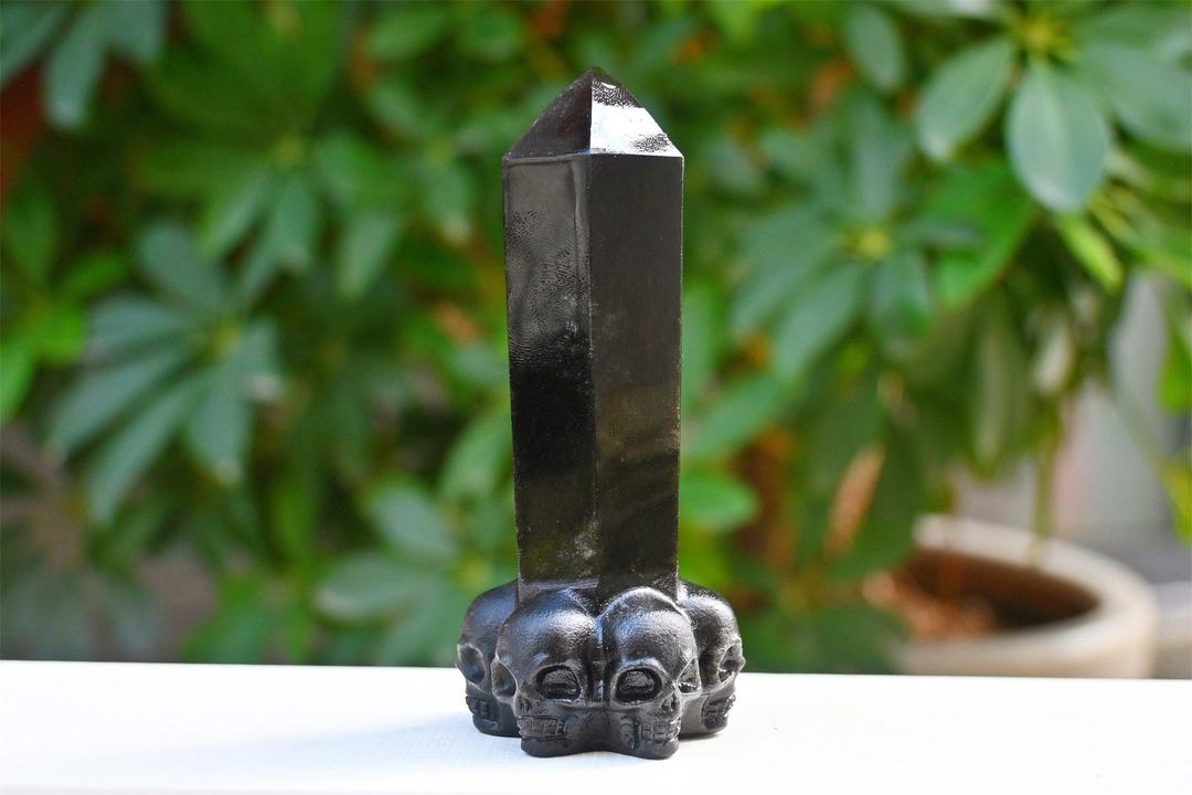 3.9 Inches Natural Obsidian Carved Skull Obelisk,crystal Healing,death ...
