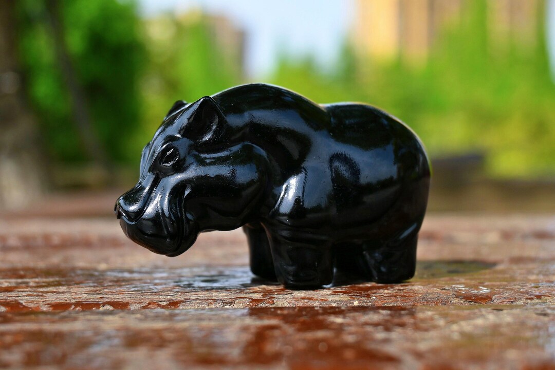 3" Natural Obsidian Carved Hippo,crystal Healing,hippo Statue,crystal ...