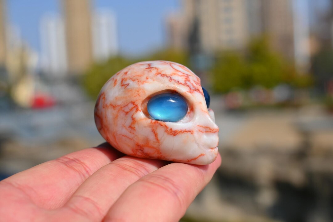 2.3 Inches Natural Red Network Alien Skull,hand Carved,reiki Healing ...