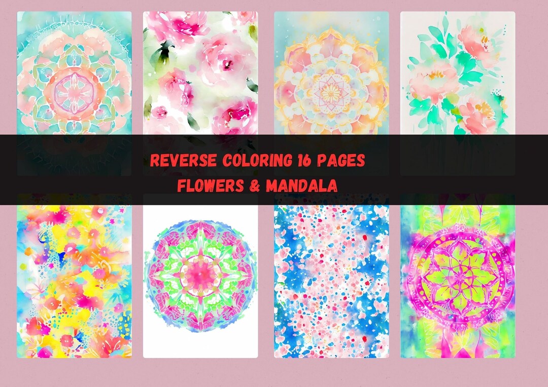 Digital Reverse Coloring Pages - Floral and Mandala Motifs, Create Your ...
