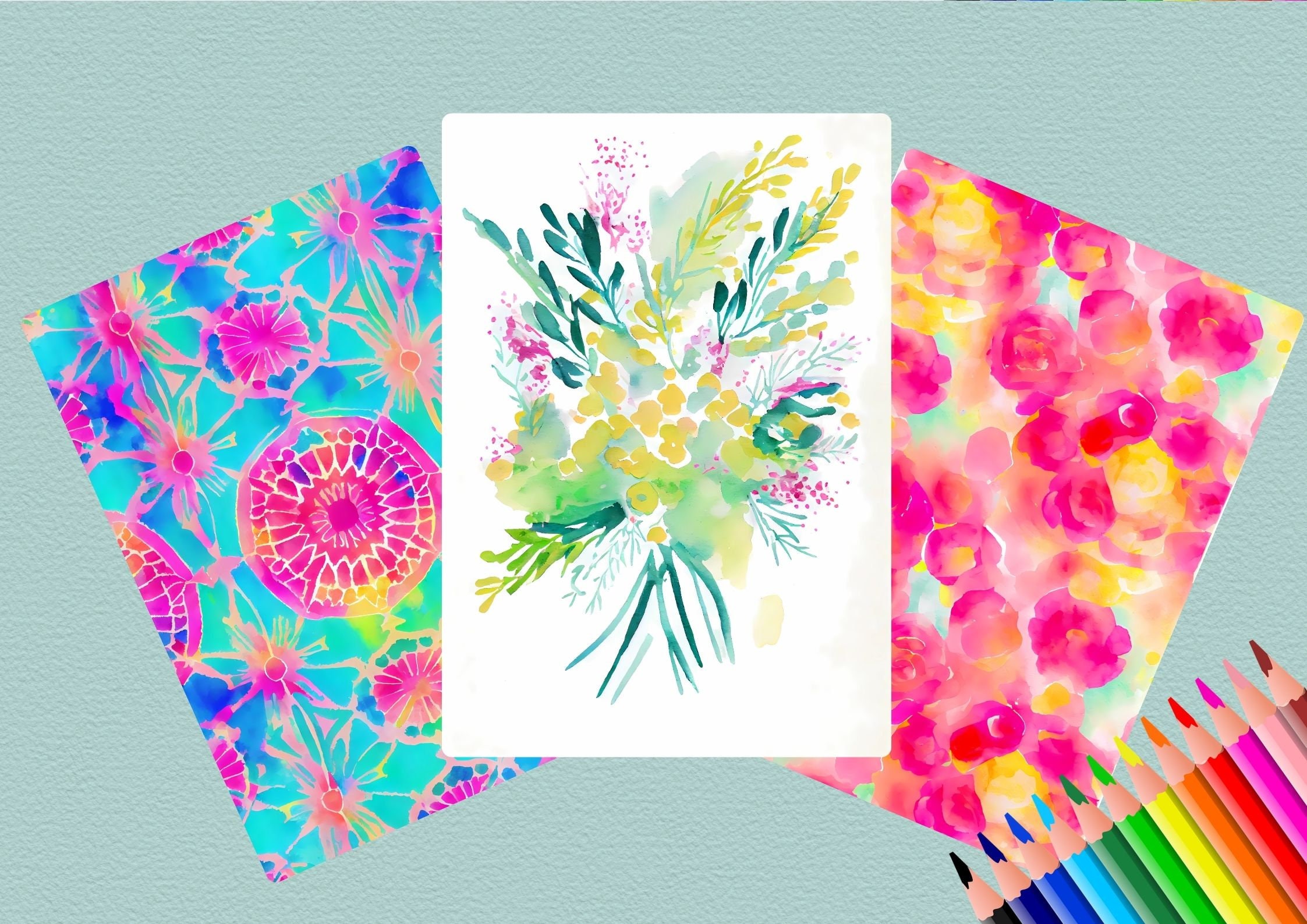 Digital Reverse Coloring Pages - Floral and Mandala Motifs, Create Your ...